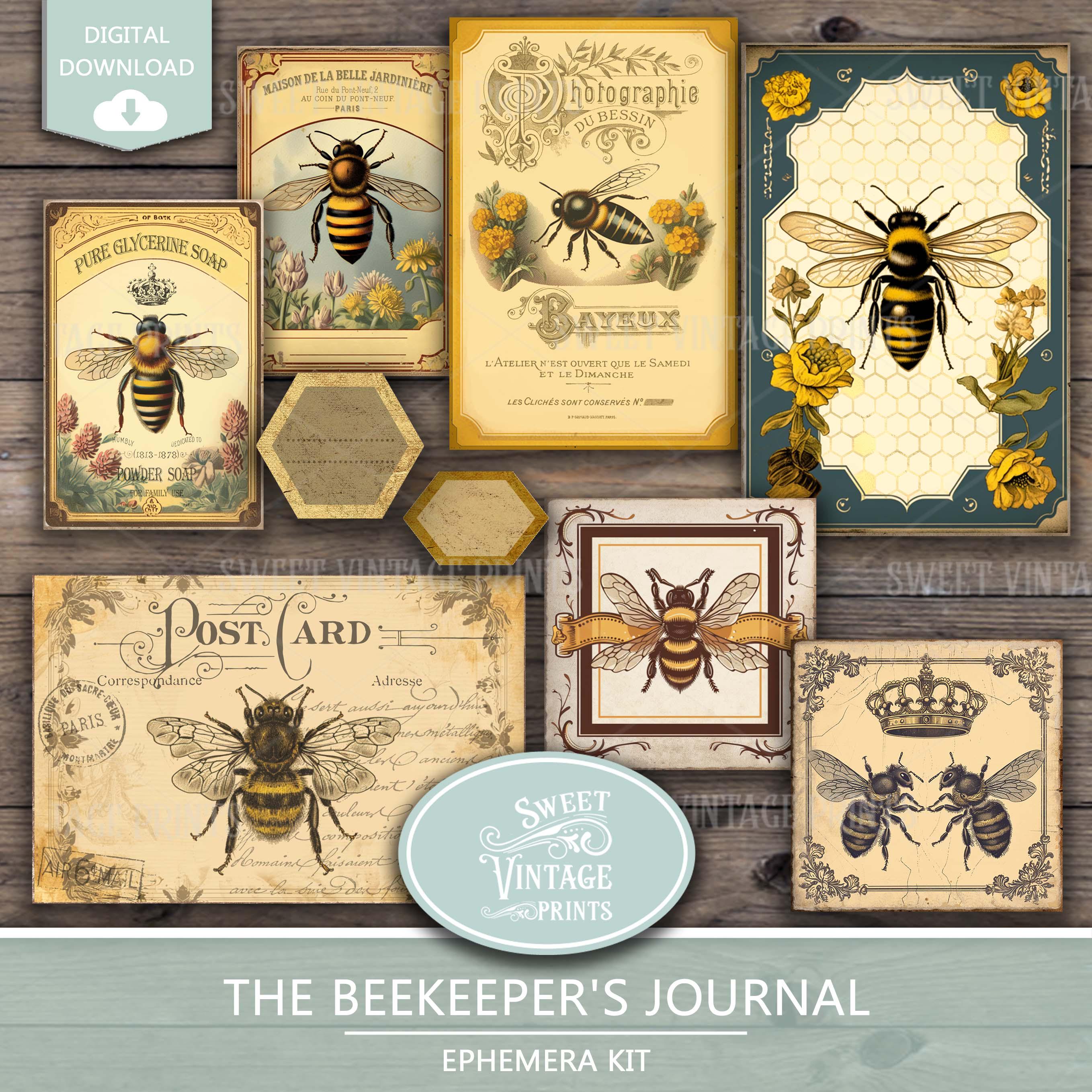 Beekeeper Junk Journal Ephemera | Vintage Bees Printable Labels ...