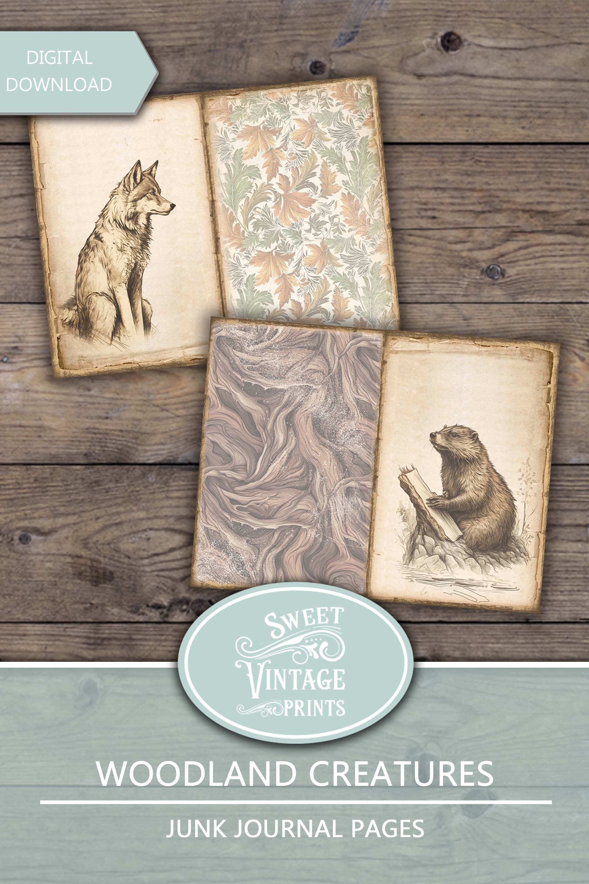 Junk Journal Pages Woodland Creatures, Forest Junk Journal Pages, Fox ...