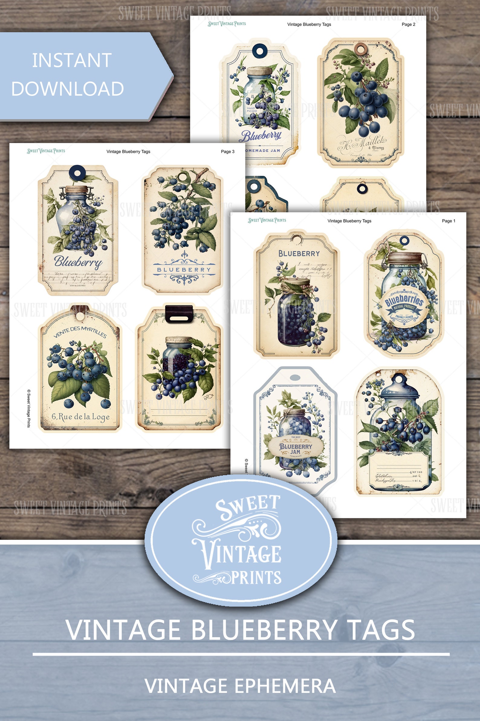 Vintage Blueberry Ephemera Tags Blueberry Labels Blueberry - Etsy