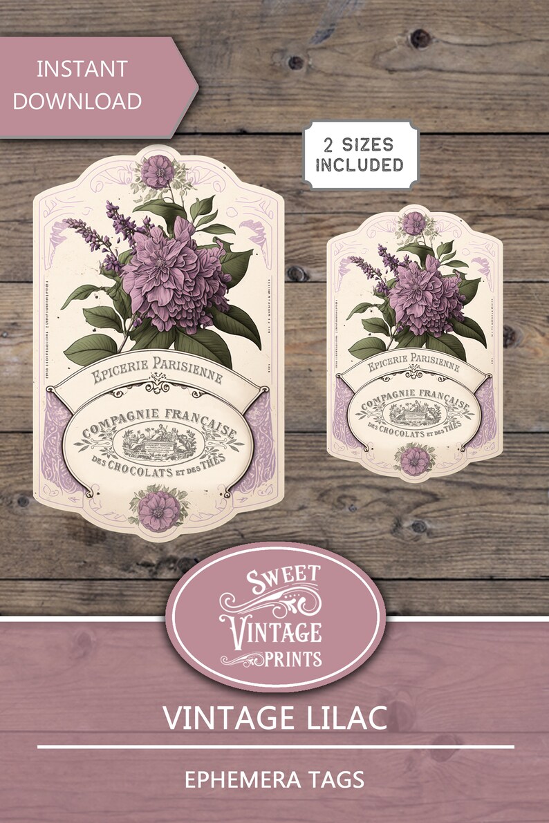 Vintage Lilac Ephemera Tags, Lilac Labels, Lilac Junk Journal, Lilac ...