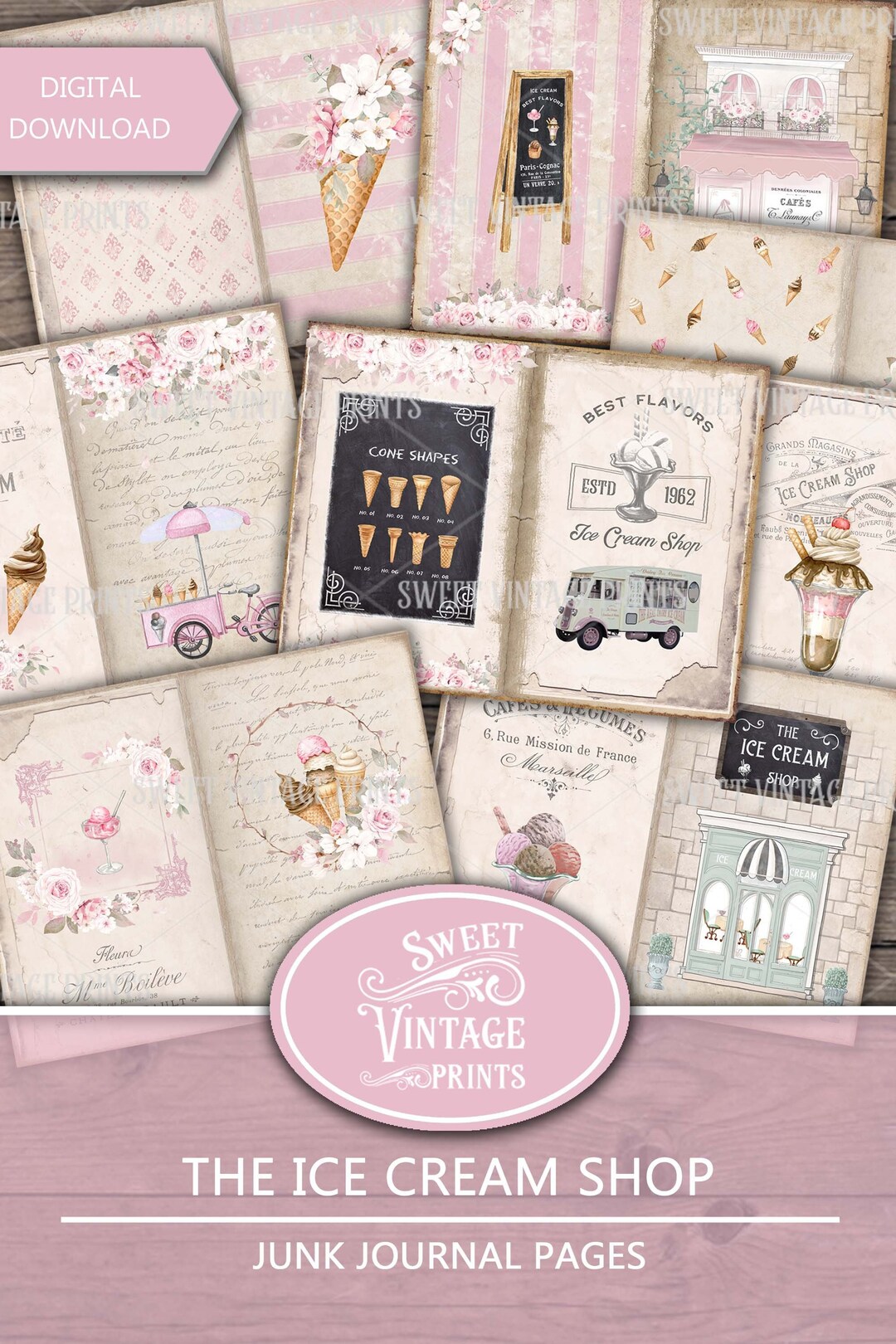 Ice Cream Shop Journal Pages, Summer Junk Journal, Ice Cream Digital ...