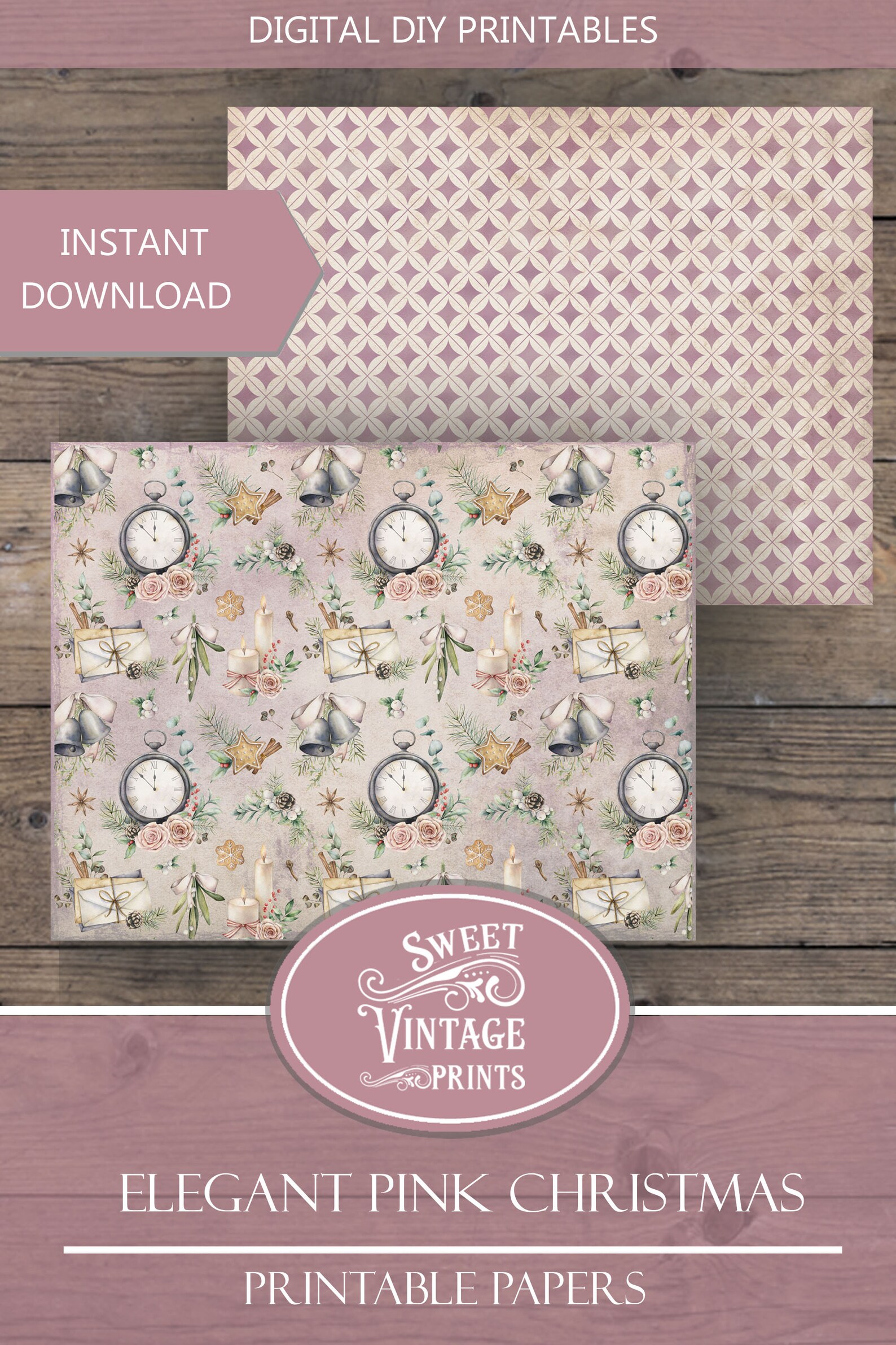 Elegant Pink Christmas Digital Paper Pack Pink Christmas Junk - Etsy