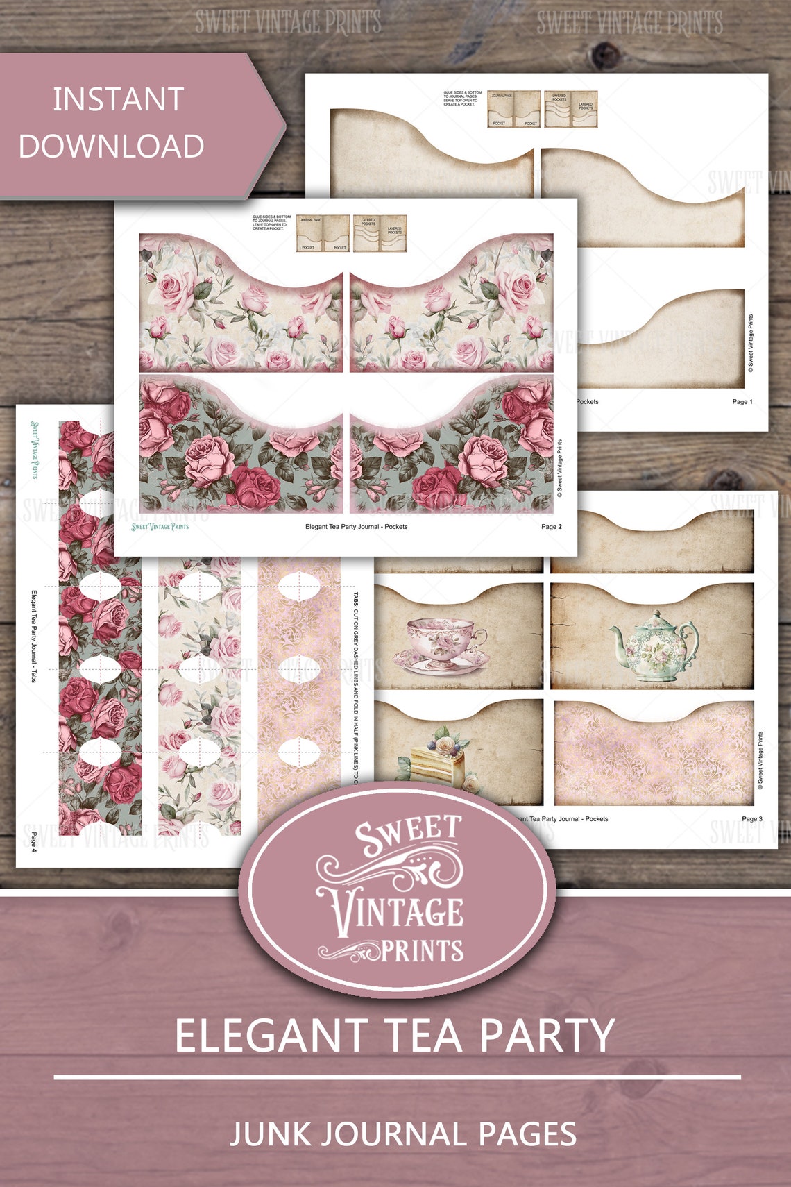 Junk Journal Pages Tea Party, Tea Party Journal, Vintage Tea Journal ...