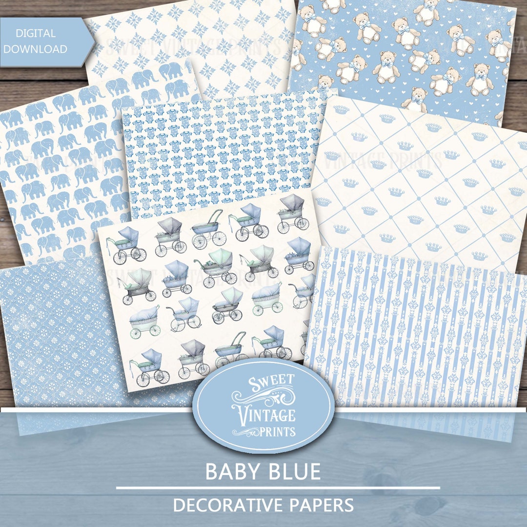 Baby Blue Junk Journal Papers | Printable Baby Album | Baby Printables ...