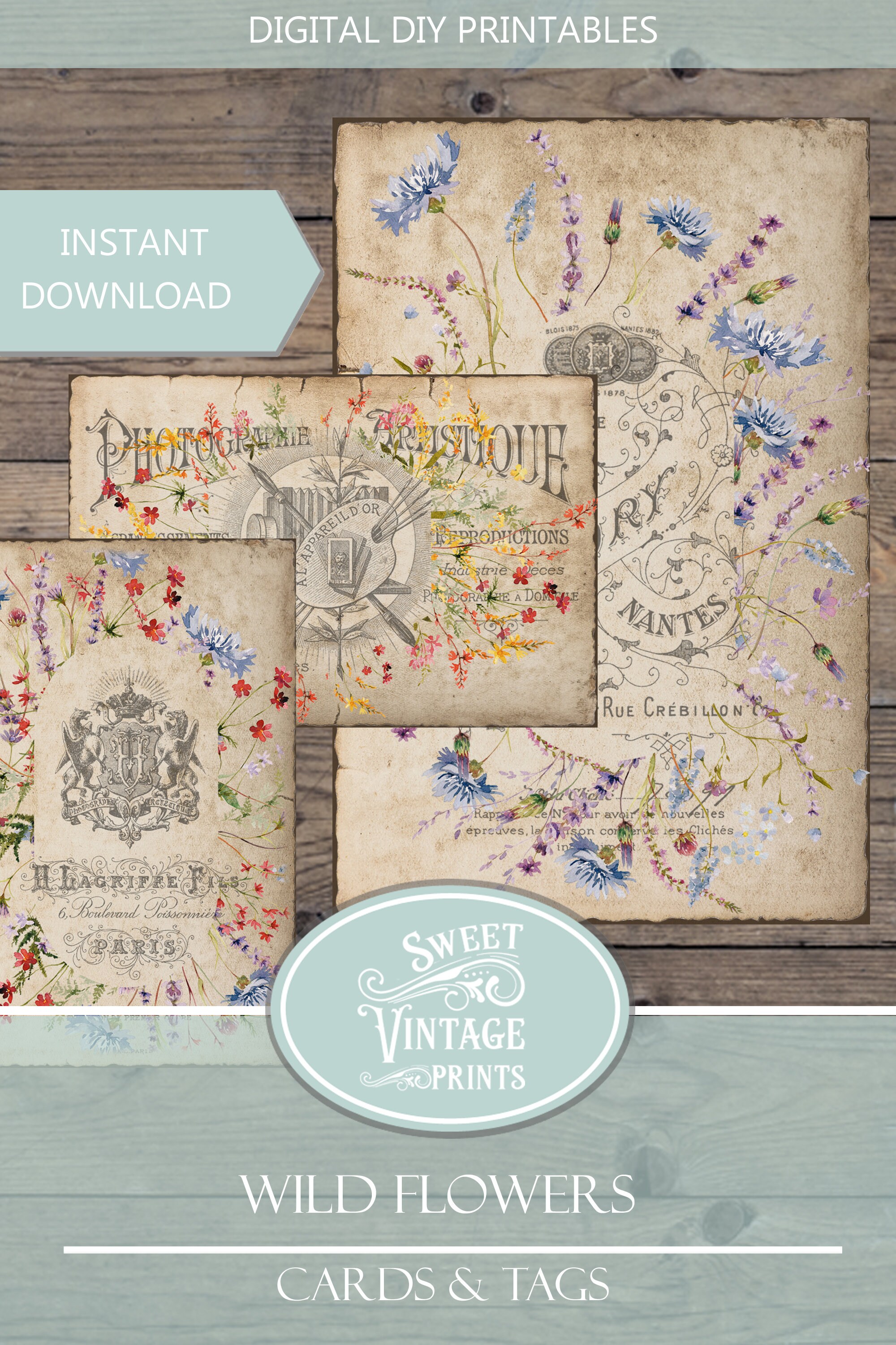 Wildflower Cards and Tags Wildflower Junk Journal Flower - Etsy