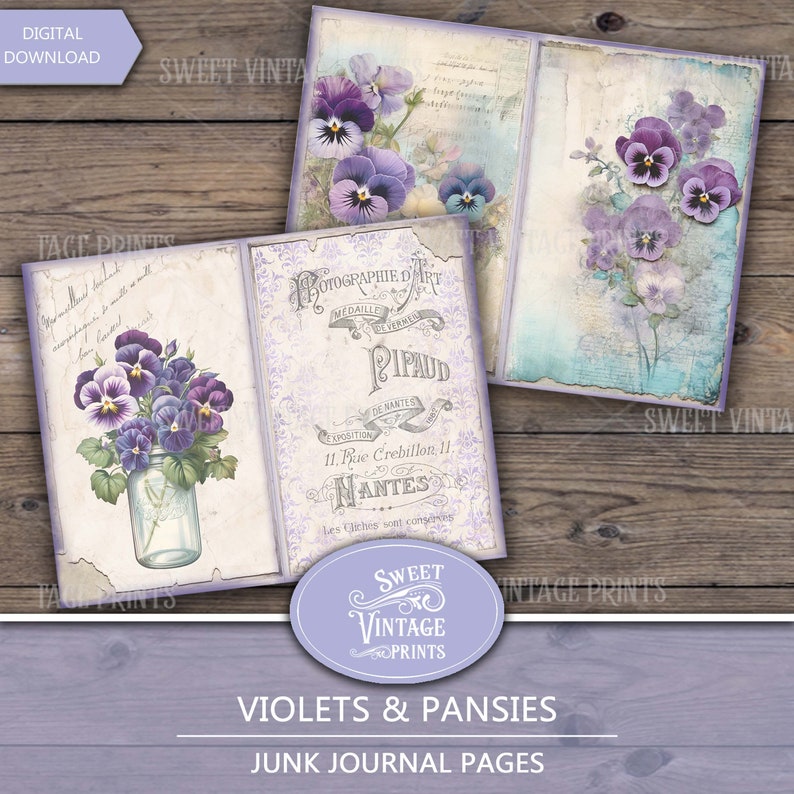 Violets & Pansies Junk Journal Pages, Spring Printables, Vintage ...