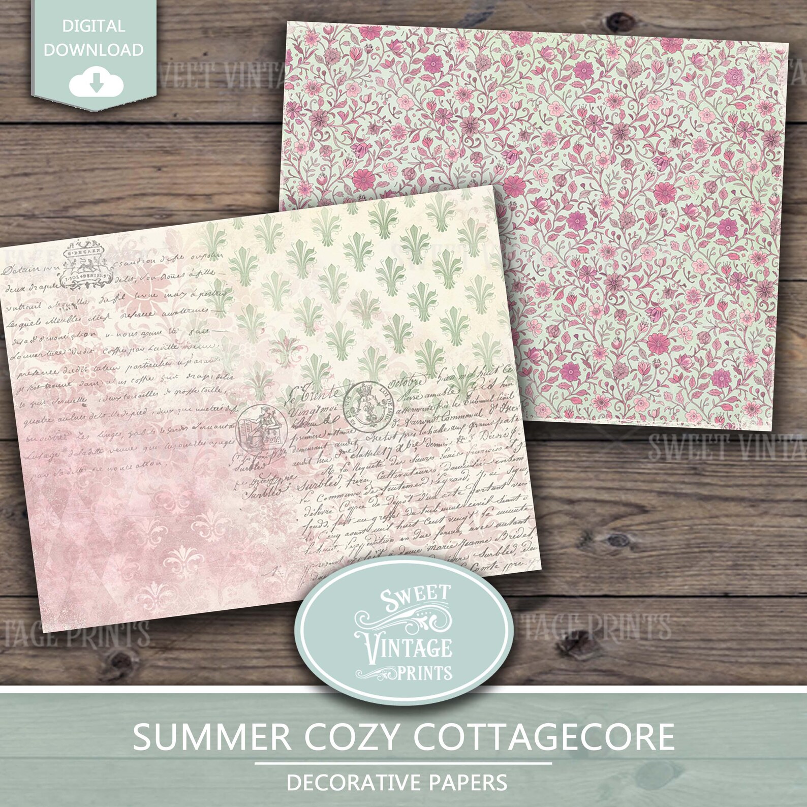 Summer Junk Journal Papers | Pink Florals Digital Paper Pack | Garden ...