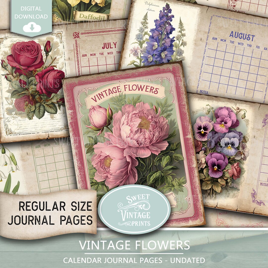 Printable Undated Calendar Junk Journal Pages | Regular Size Vintage ...
