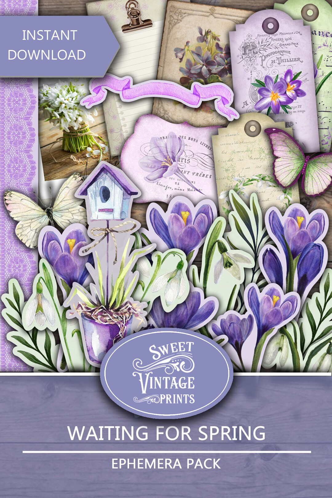 Waiting for Spring Ephemera Pack, Spring Junk Journal, Springephemera, Crocus Snowdrops Ephemera ...