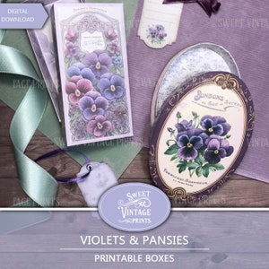 Printable Boxes Violets & Pansies, DIY Gift Box Set, Paper Box Digital ...