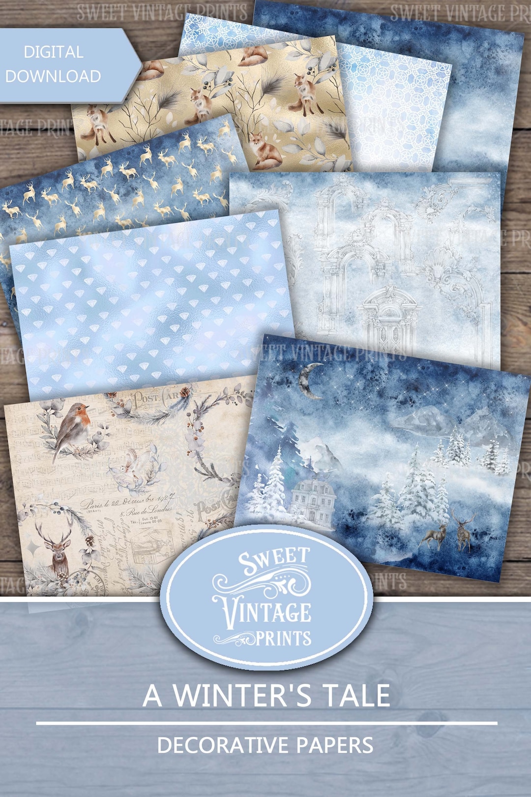 Winter Junk Journal Printable Papers, A Winter's Tale Digital Paper ...