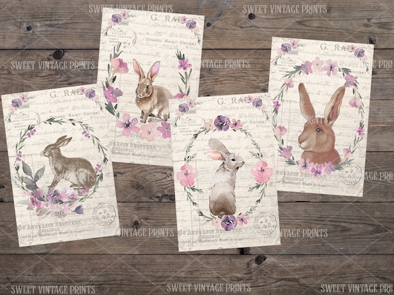 Rabbit Postcards Vintage Junk Journal Ephemera Hare - Etsy