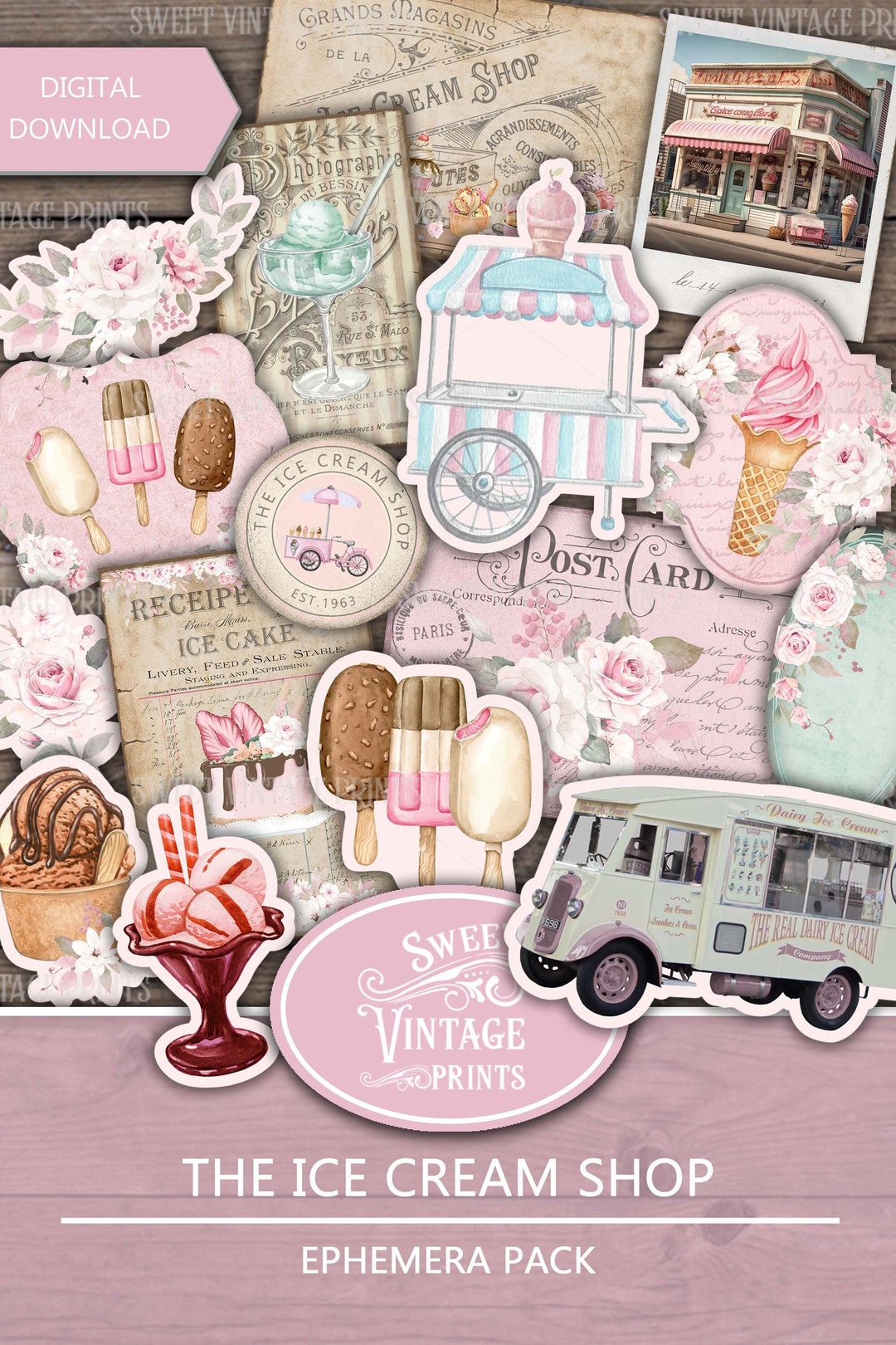 Ice Cream Shop Ephemera Pack, Summer Junk Journal, Ice Cream Ephemera ...