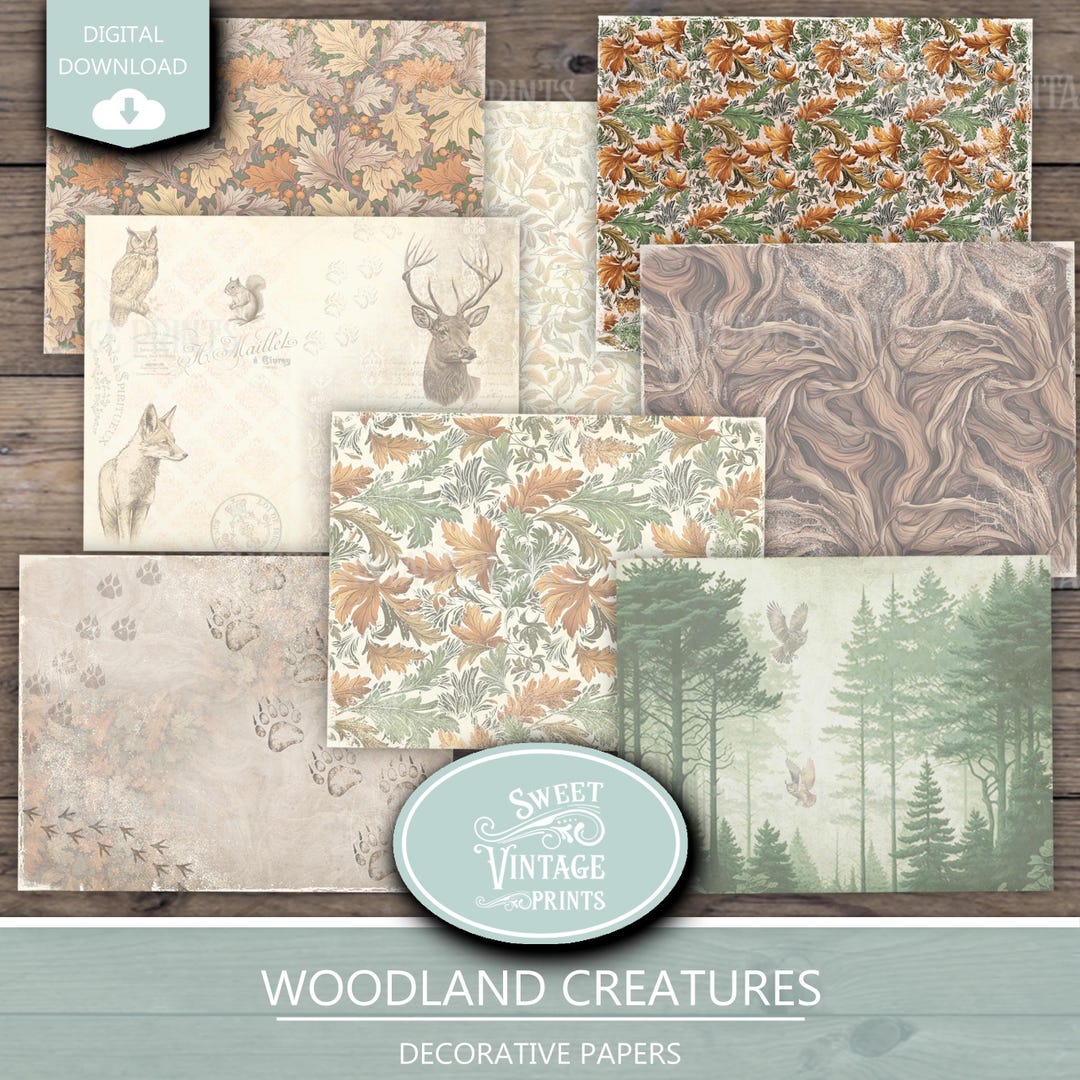 Woodland Printable Papers, Woodland Creatures Junk Journal, Forest ...