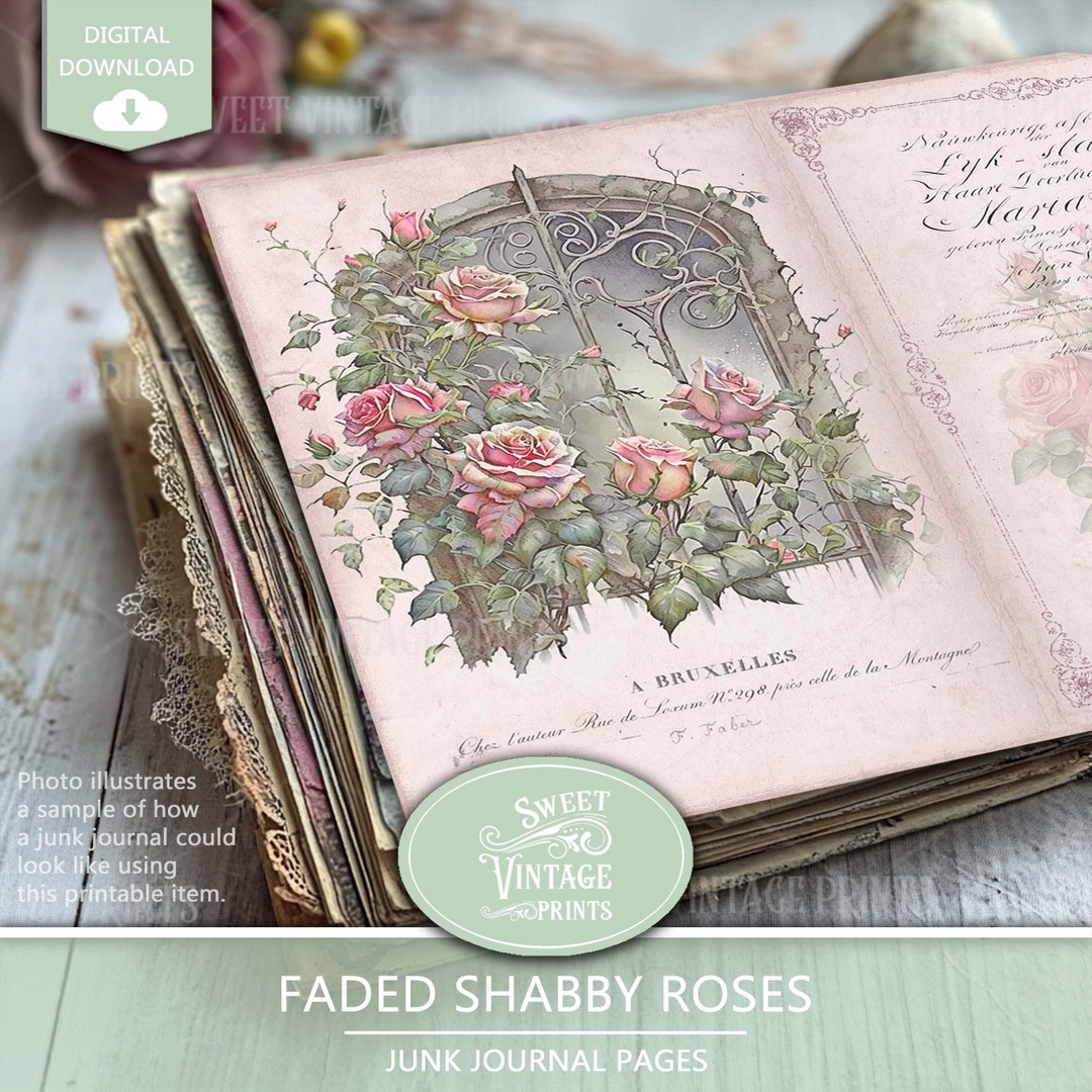 Shabby Rose Junk Journal Pages | Rose Flower Printables | Pink Florals ...