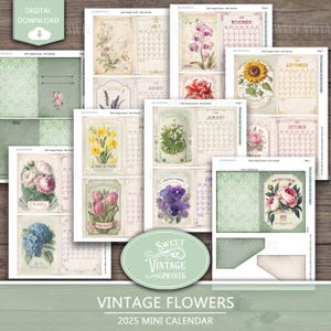 Printable 2025 Calendar | Vintage Flowers Mini Calendar | DIY Planner ...