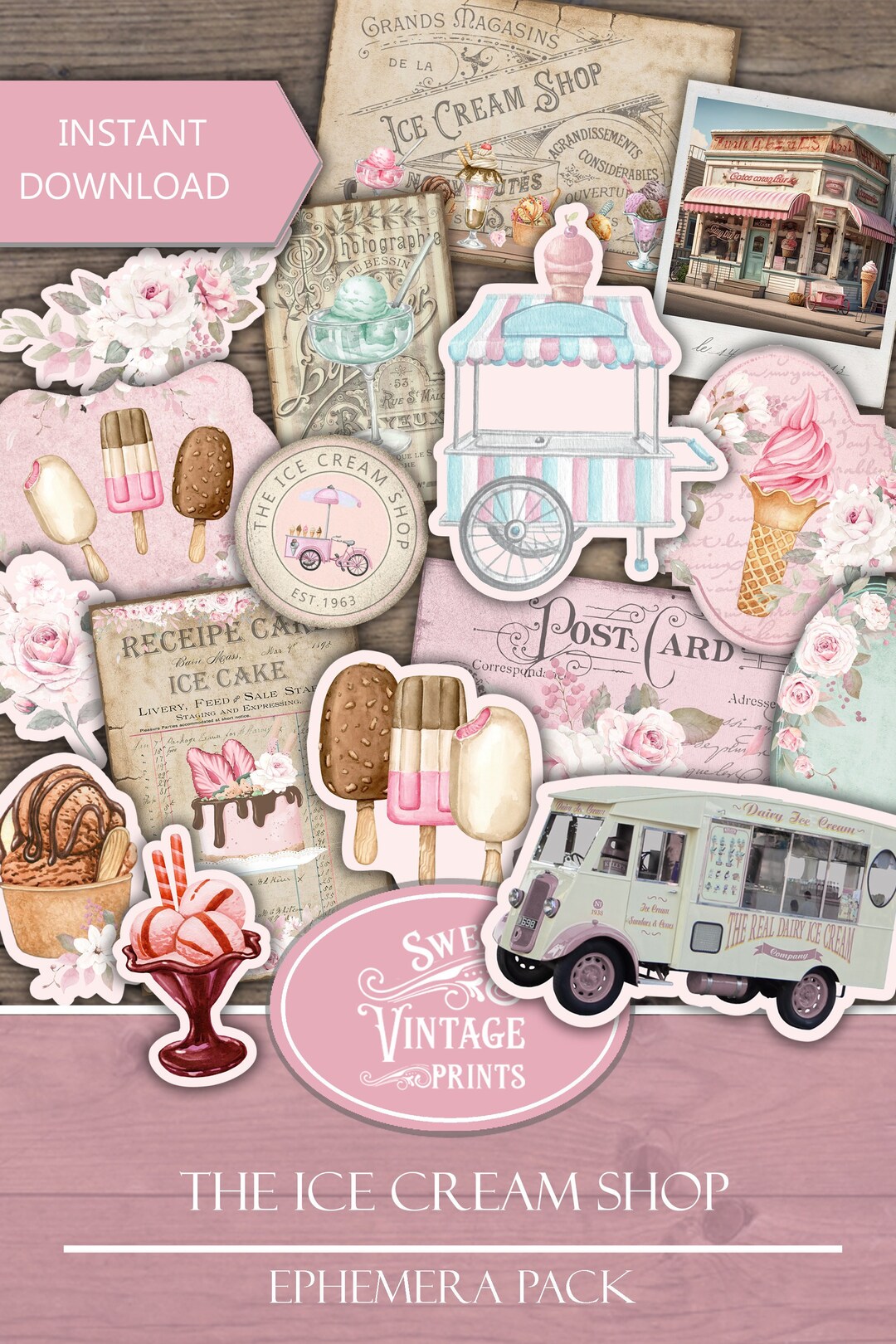 Ice Cream Shop Ephemera Pack, Summer Junk Journal, Ice Cream Ephemera ...