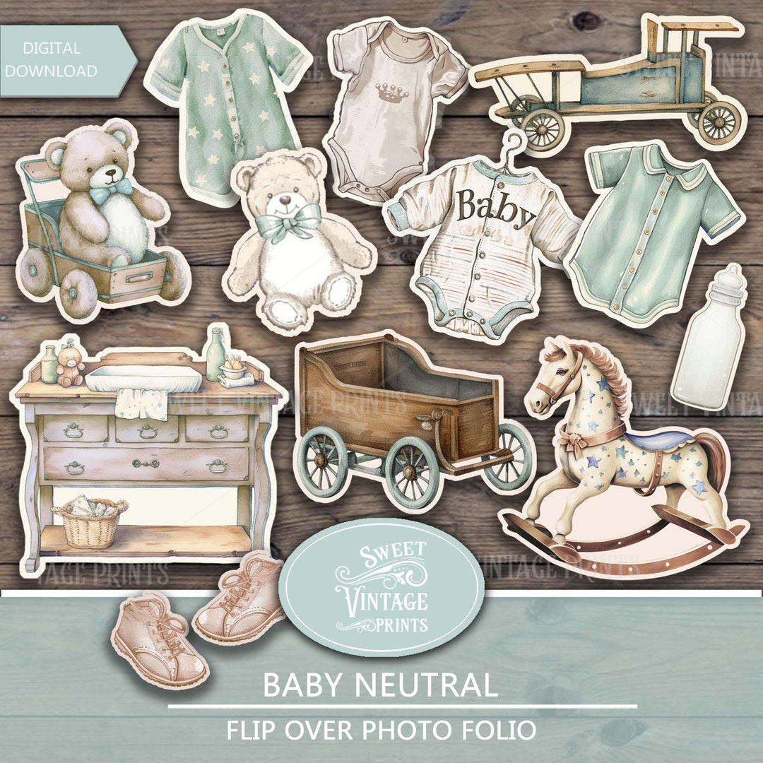 Baby Junk Journal Folio Kit | Vintage Baby Neutral Printables | Baby ...