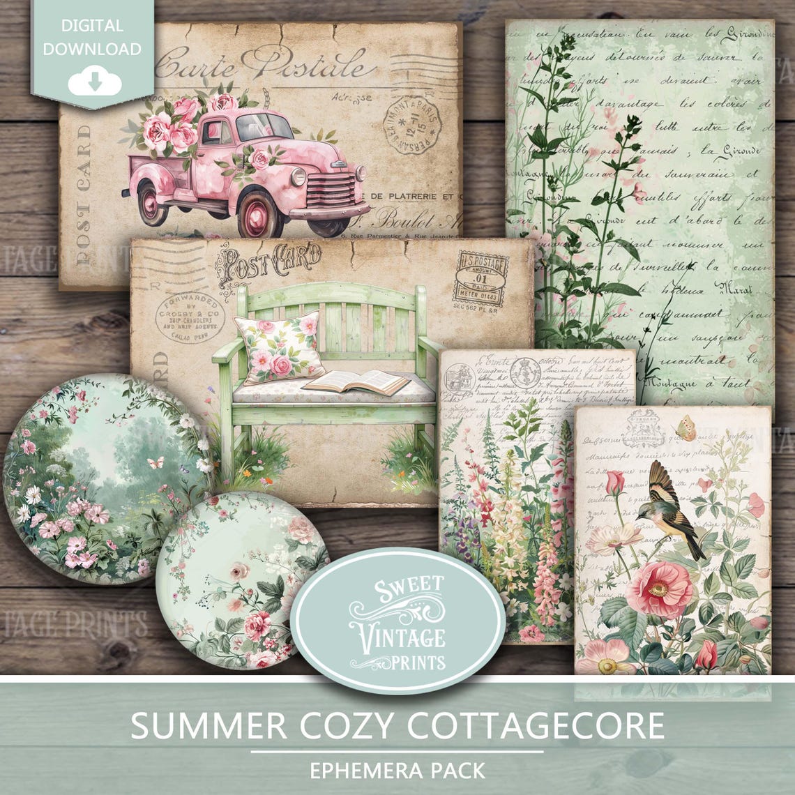 Summer Junk Journal Ephemera | Vintage Flower Printable Labels | Summer ...