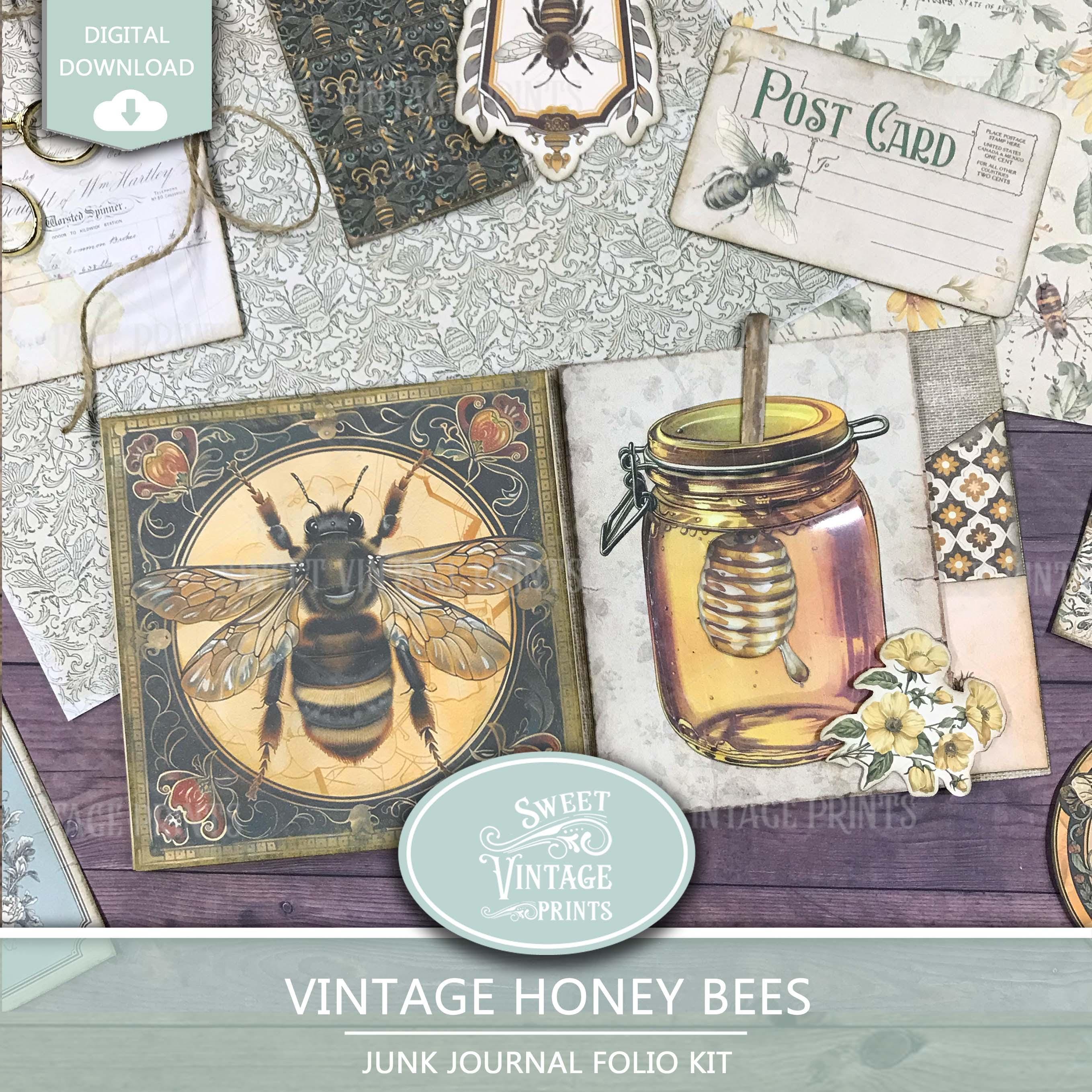 Junk Journal Bees Folio | Vintage Honey Printable Folio | Bee Ephemera ...