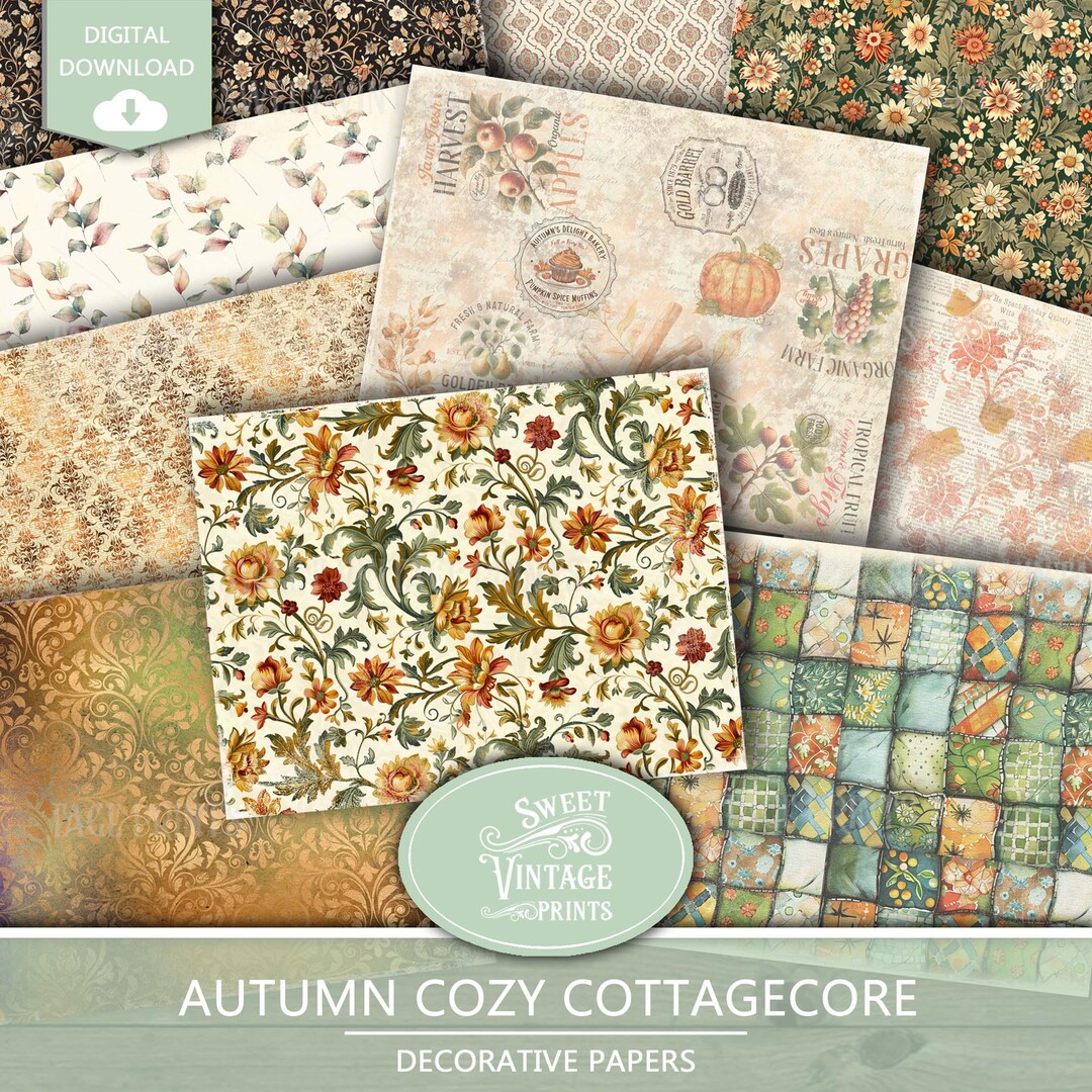 Autumn Junk Journal Papers | Cottagecore Digital Paper Pack | Fall ...
