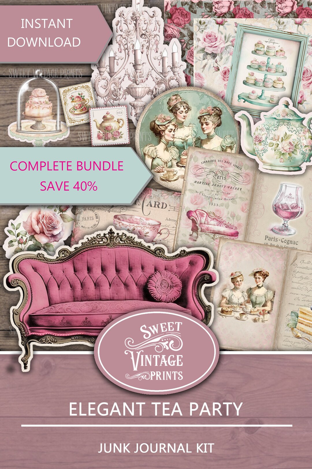 Junk Journal BUNDLE Tea Party, Tea Time Junk Journal Kit, Tea Journal ...