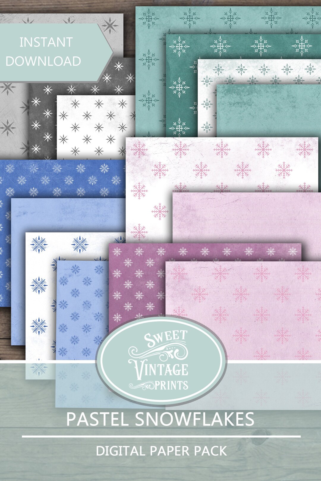 Snowflake Pastel Paper, Vintage Snowflake Paper, Pink, Blue, Teal, Grey ...