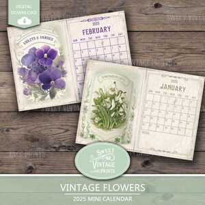 Printable 2025 Calendar | Vintage Flowers Mini Calendar | DIY Planner ...