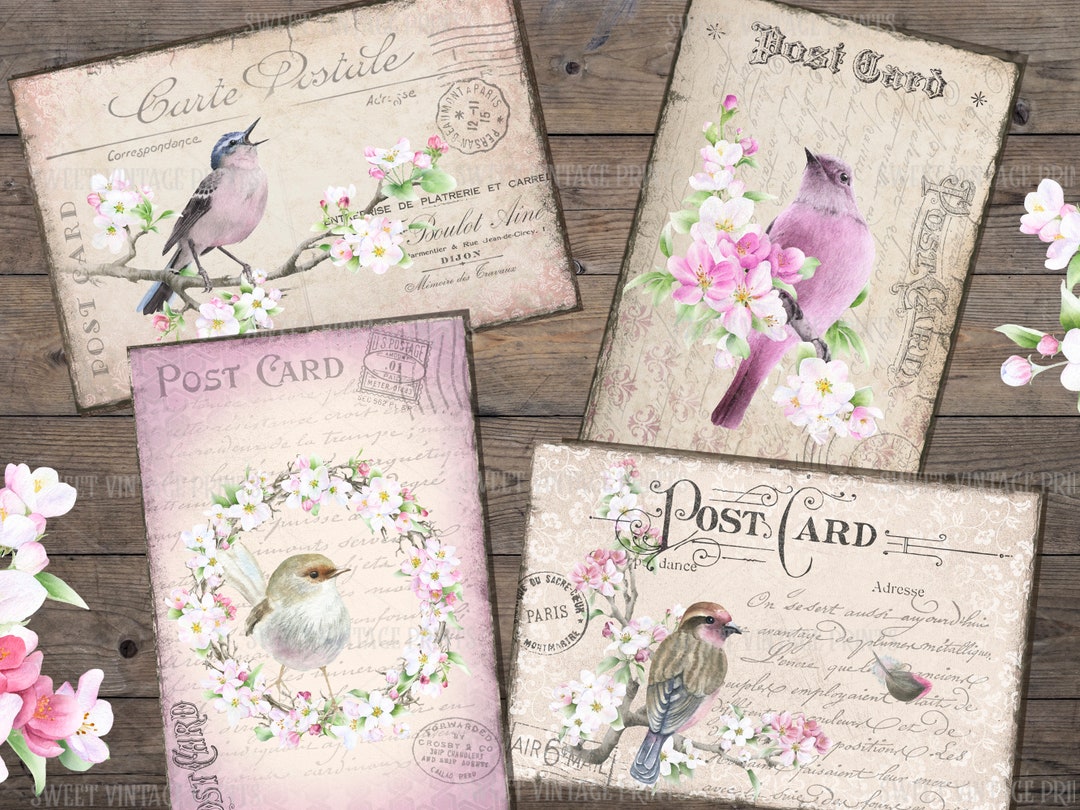 Spring Birds Postcards, Vintage Spring Postcard, Spring Junk Journal ...