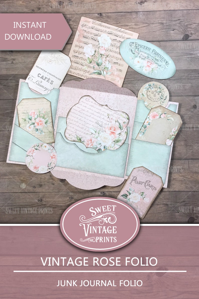 Vintage Rose Folio, Shabby Rose Folder, Loaded Envelope Roses, Pink ...