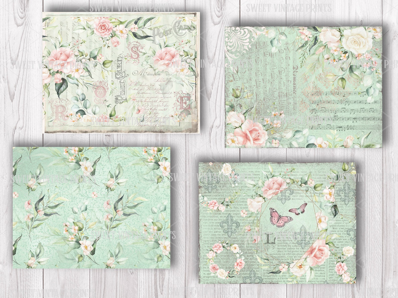 Vintage Rose Digital Paper Pack Shabby Rose Junk Journal - Etsy