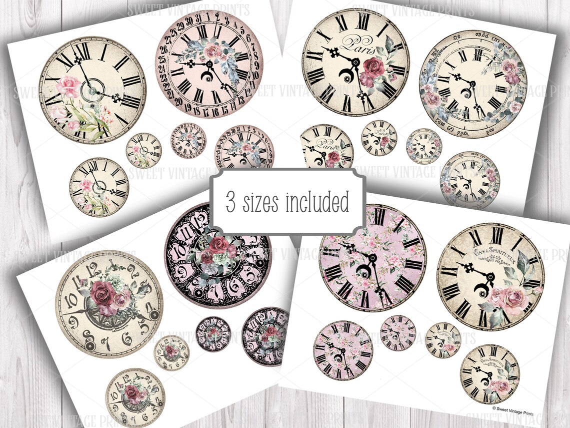 Vintage Roses, Clock Tags, Circle Tags, Vintage, Tag Flip, Junk Journal ...