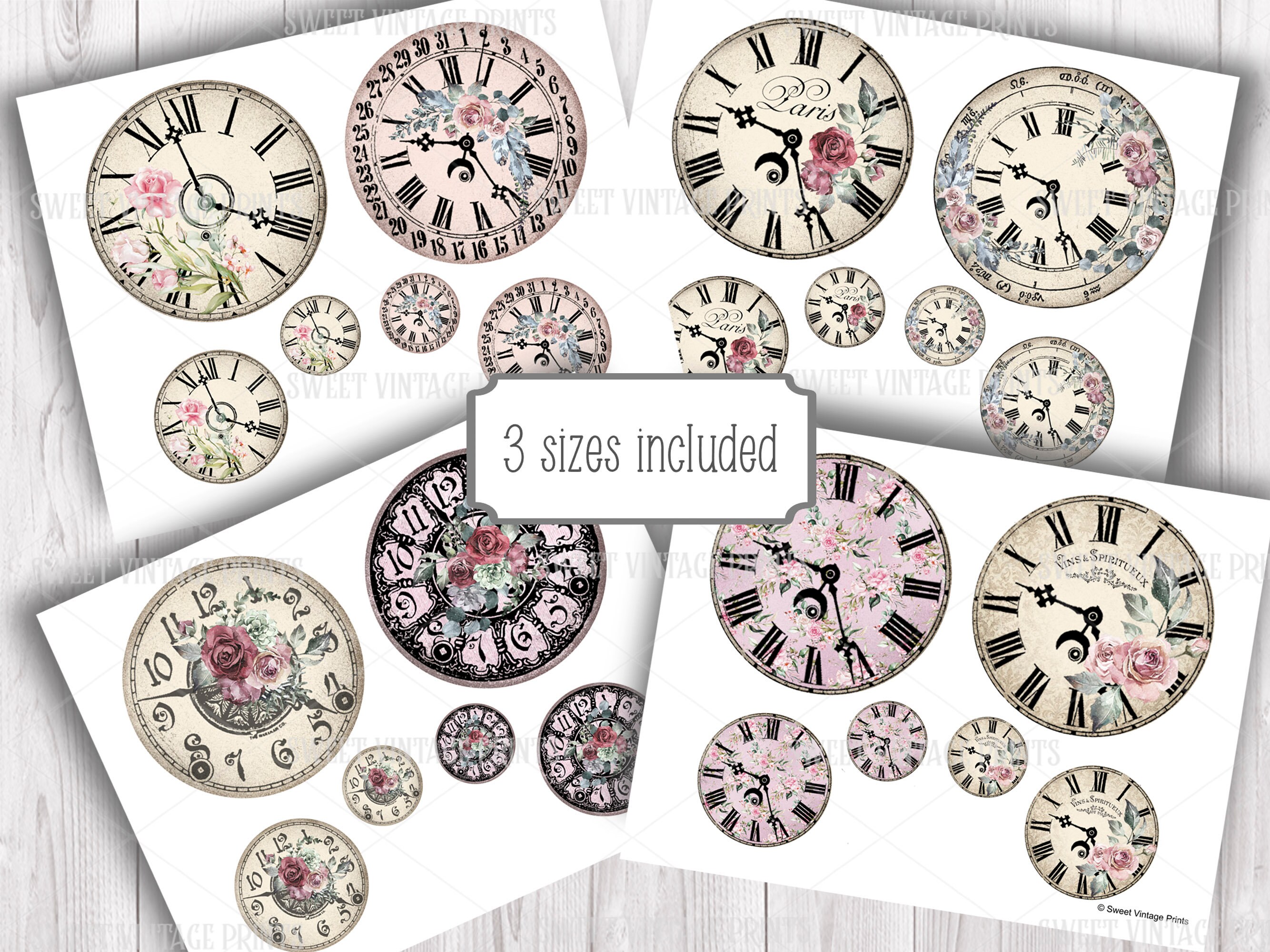 Vintage Roses Clock Tags Circle Tags Vintage Tag flip | Etsy