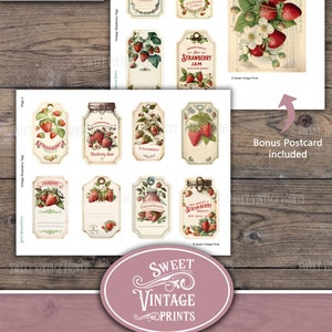 Vintage Strawberry Ephemera Tags, Strawberry Labels, Strawberry Jam ...