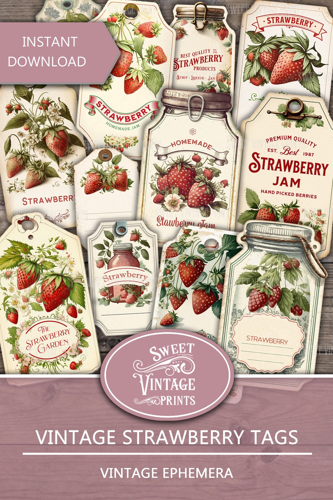 Vintage Strawberry Ephemera Tags, Strawberry Labels, Strawberry Jam ...