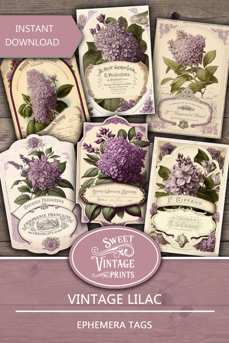 Vintage Lilac Ephemera Tags, Lilac Labels, Lilac Junk Journal, Lilac ...