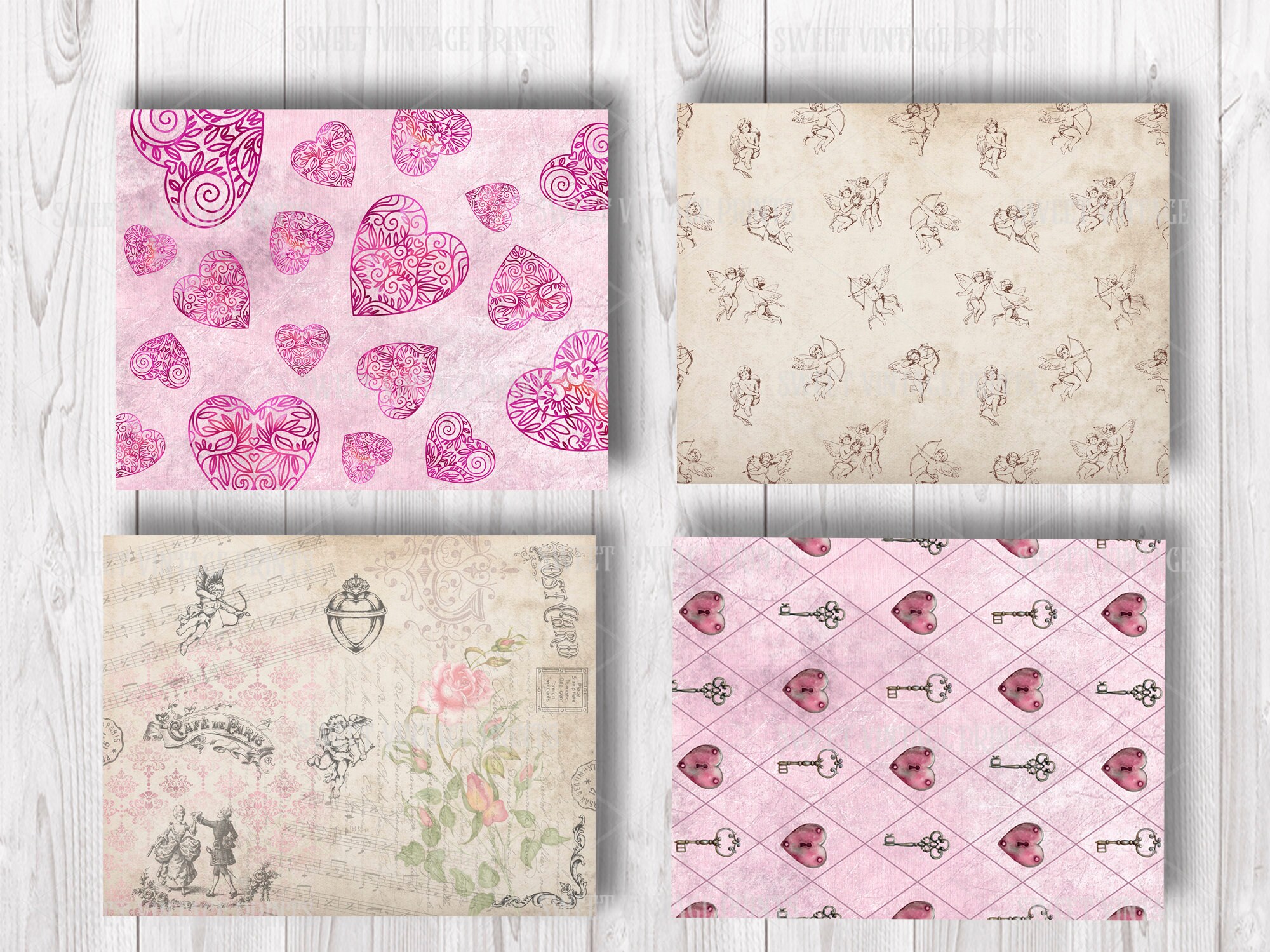 Valentine Papers, Digital Paper Pack, Vintage, Valentines Day Gift ...