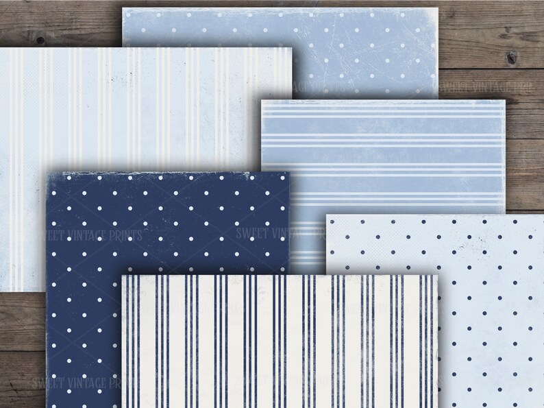 Stripes & Dots Journal Pages Blue Digital Paper Vintage Blue - Etsy
