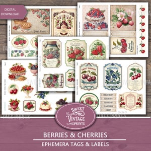 Cherry Junk Journal Ephemera | Printable Berry Tags & Labels | Vintage ...