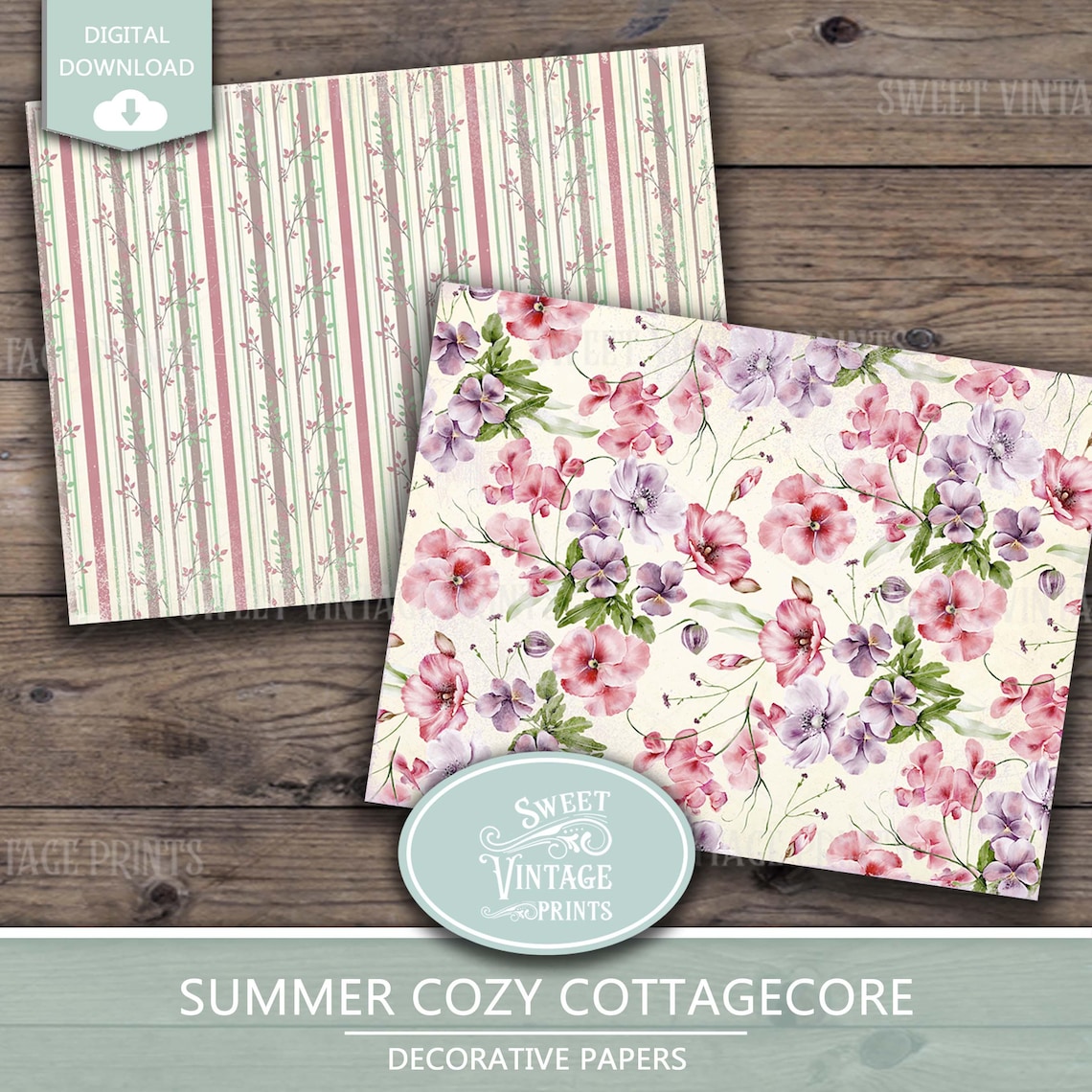 Summer Junk Journal Papers | Pink Florals Digital Paper Pack | Garden ...