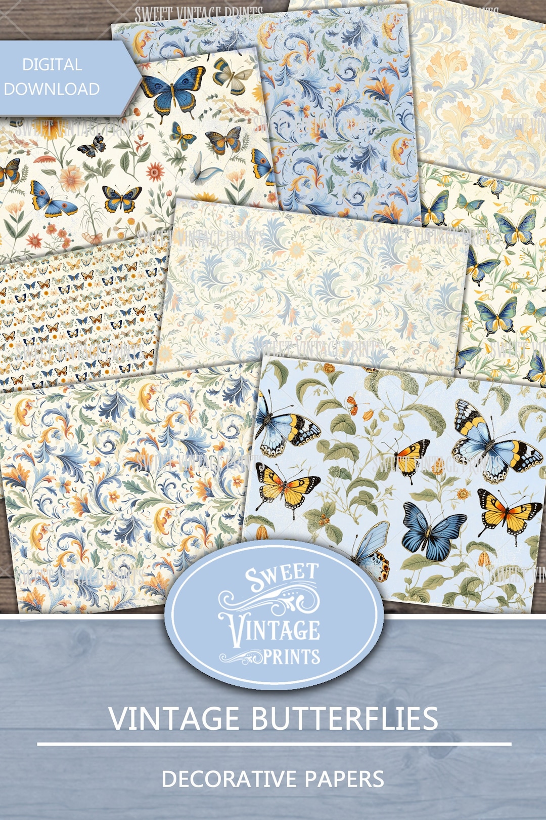 Vintage Butterflies Printable Papers, Butterfly Junk Journal ...