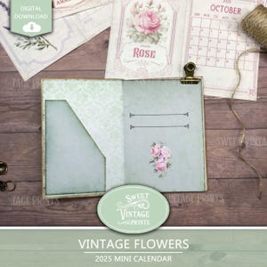 Printable 2025 Calendar | Vintage Flowers Mini Calendar | DIY Planner ...