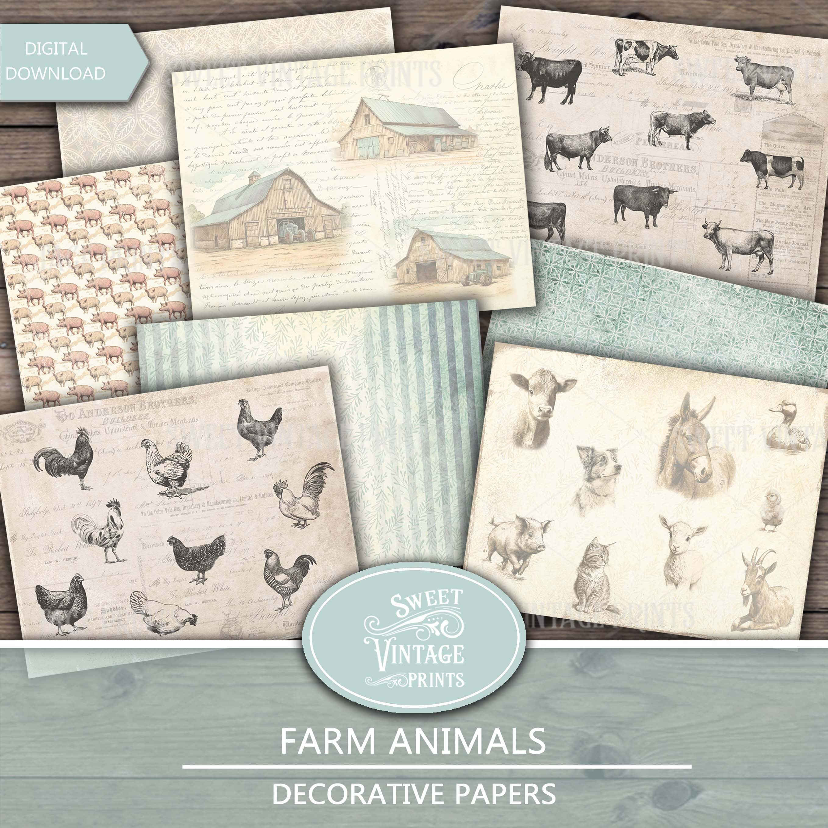 Farm Animals Junk Journal, Cow Printable Papers, Chicken Digital Paper ...