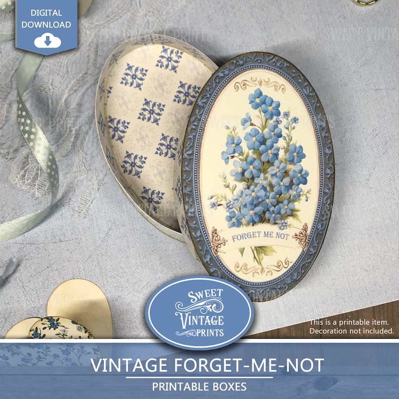 Printable Box Forget-me-not | DIY Gift Case Set | Vintage Flower ...