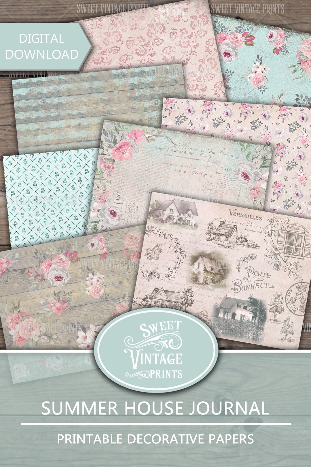 Summer House Digital Paper Pack, Summer Junk Journal, Summer Garden ...