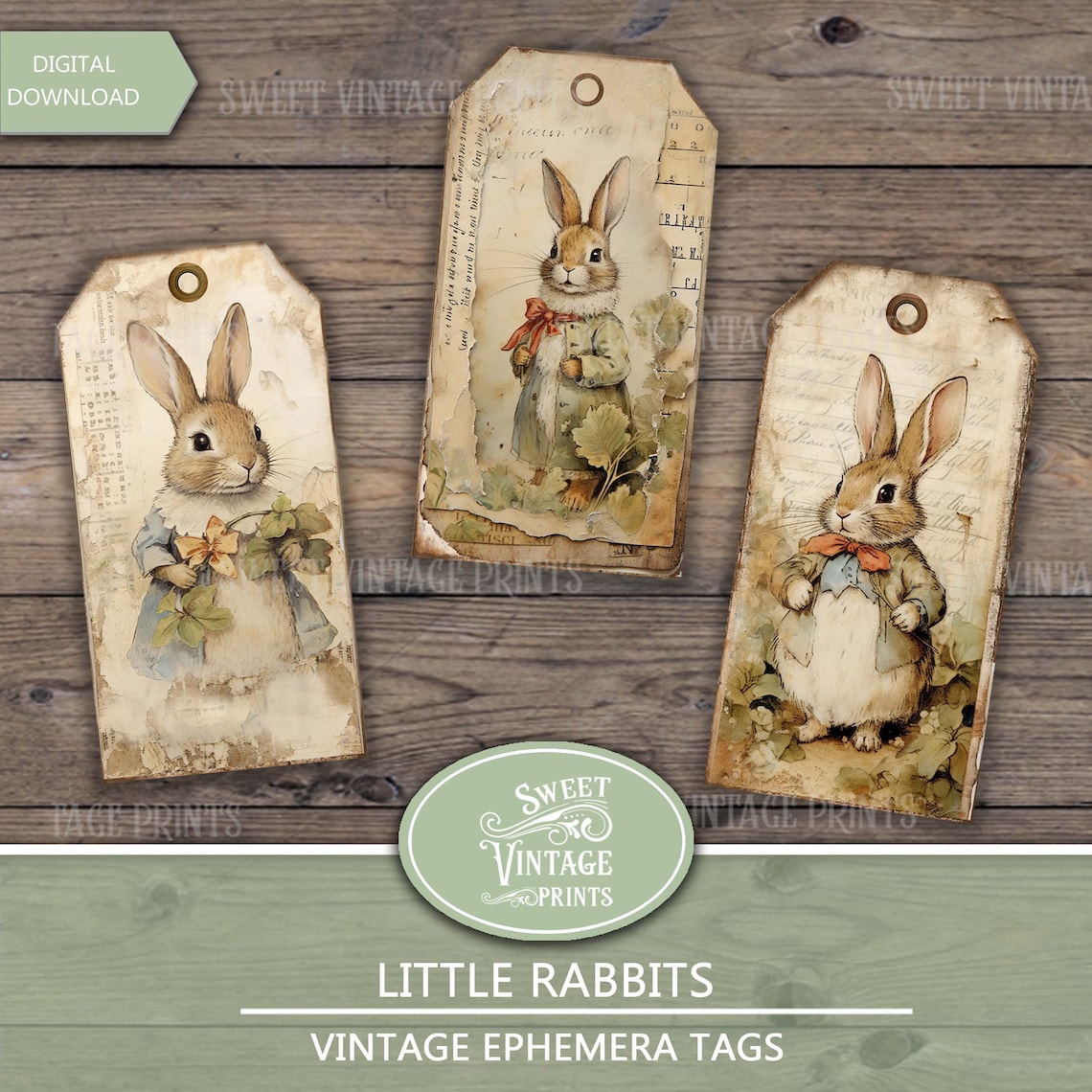 Vintage Rabbits Ephemera Tags | Printable Easter Gift Tags | Vintage ...