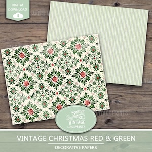 Christmas Junk Journal Papers | Red Green Christmas Digital Paper Pack ...