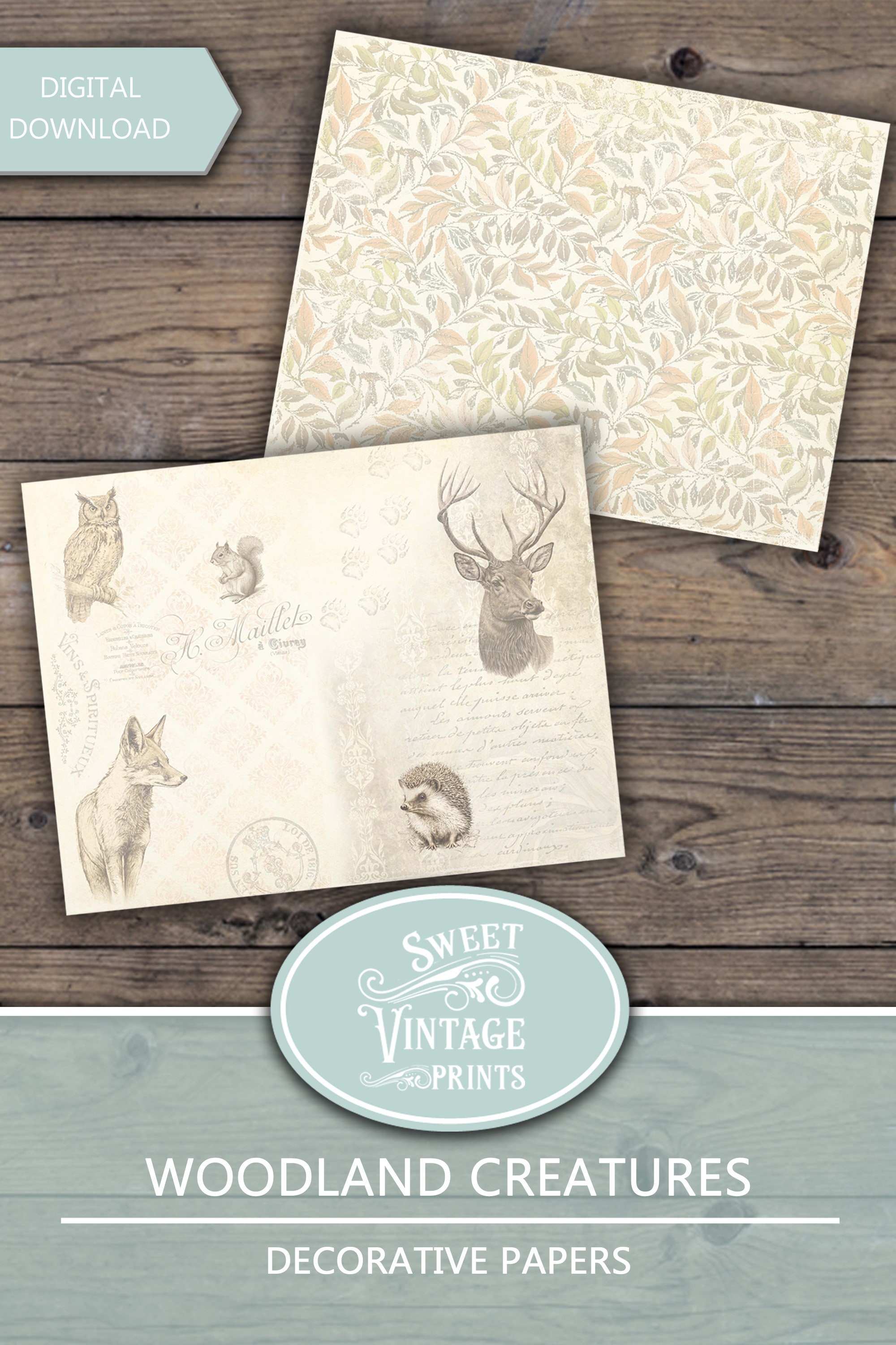 Woodland Printable Papers, Woodland Creatures Junk Journal, Forest ...