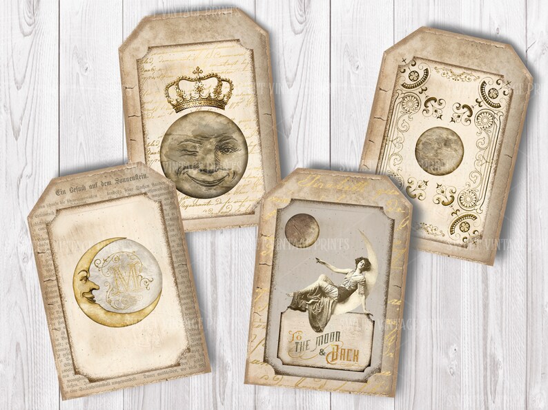 Moon Tags Vintage Moon Labels Tag Flip Junk Journal - Etsy