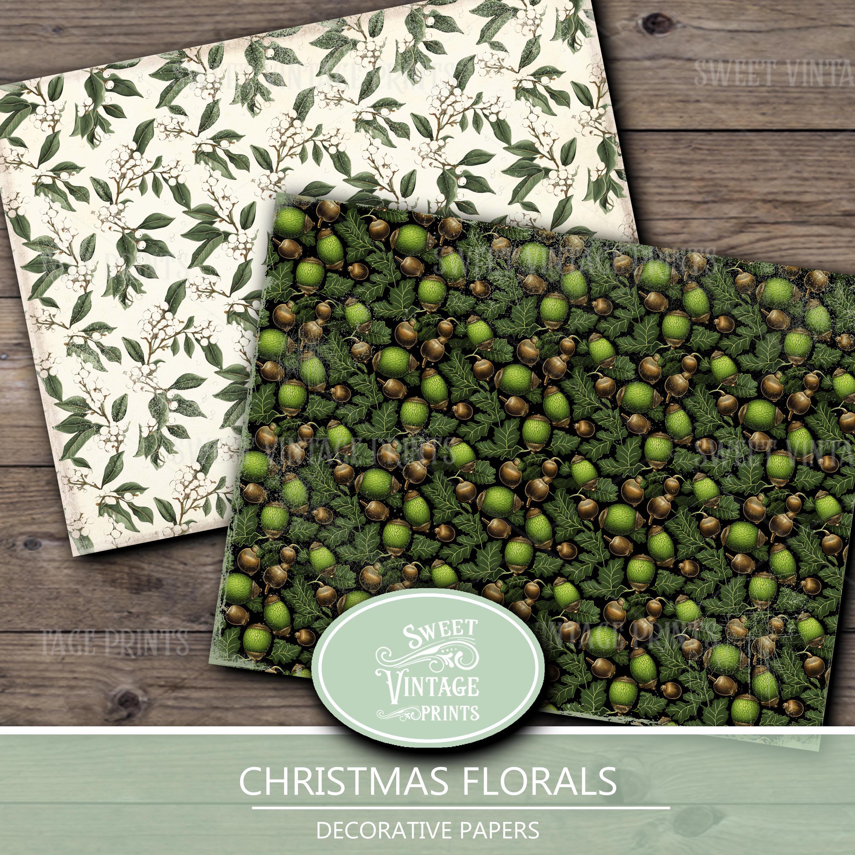 Christmas Floral Printable Papers | Holiday Junk Journal Digital ...